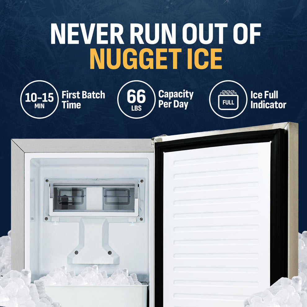 Newair 15” Undercounter Nugget Ice Maker, 66 lbs/day - Stainless Steel