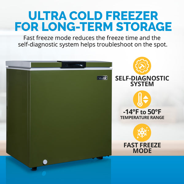 5 Cu. Ft. Mini Deep Chest Freezer and Fridge - Military Green | Newair