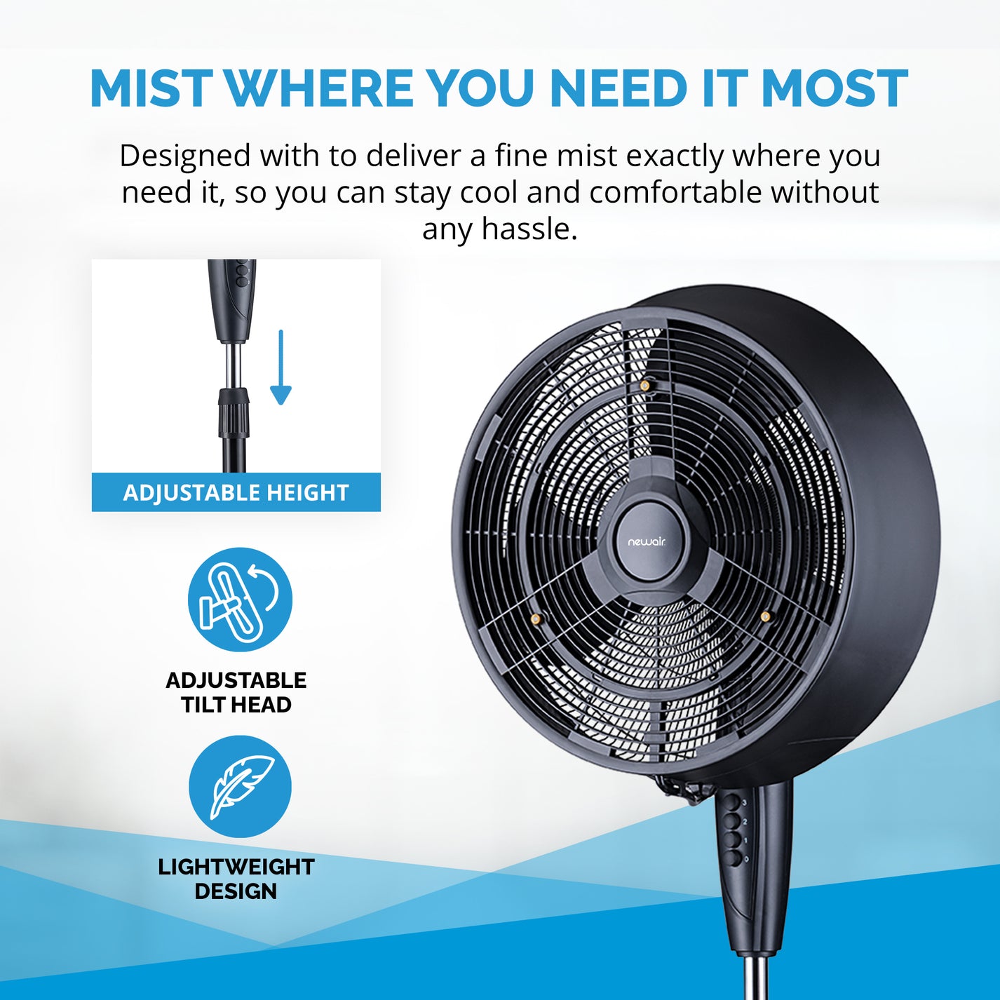 Outdoor Misting and Pedestal Fan - 1,600 CFM | Newair