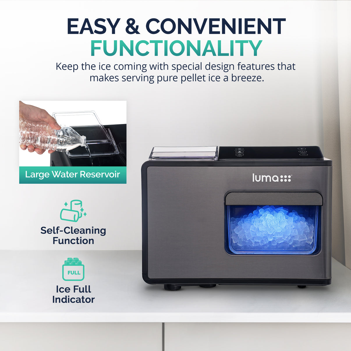 Countertop Ice Maker. Black, 44 lbs of Nugget Ice | Luma – Newair